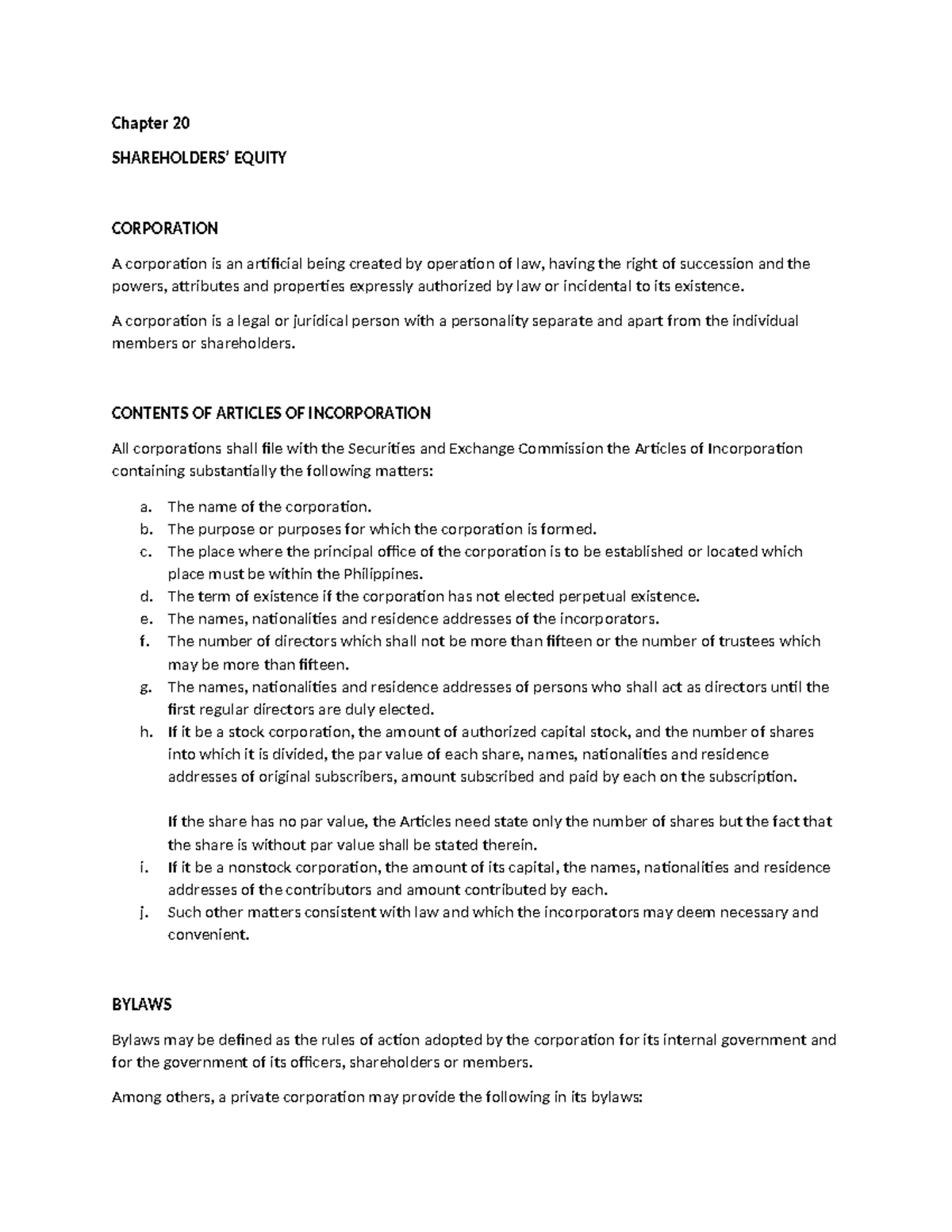 Chapter 20 Notes: Understanding Shareholders' Equity (FIN-101) - Studocu