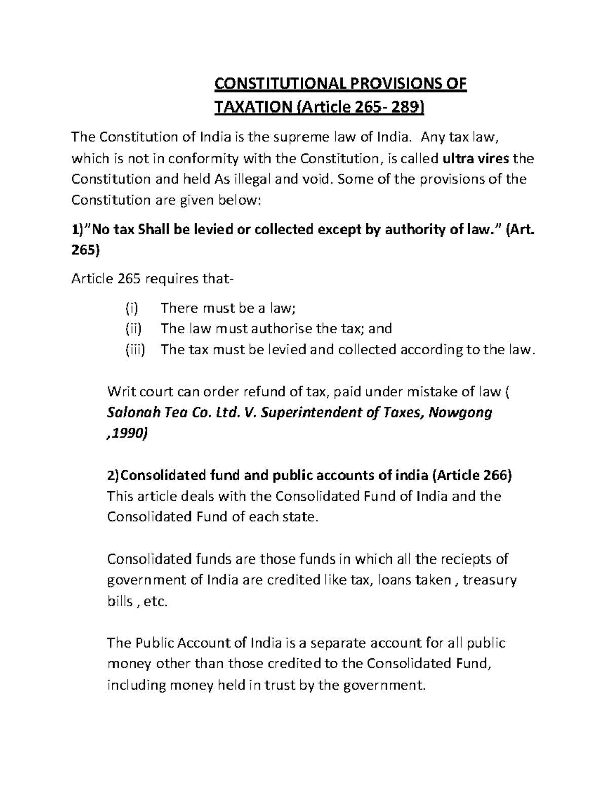 Constitutional Provisions on Taxation: Articles 265-289 Explained - Studocu