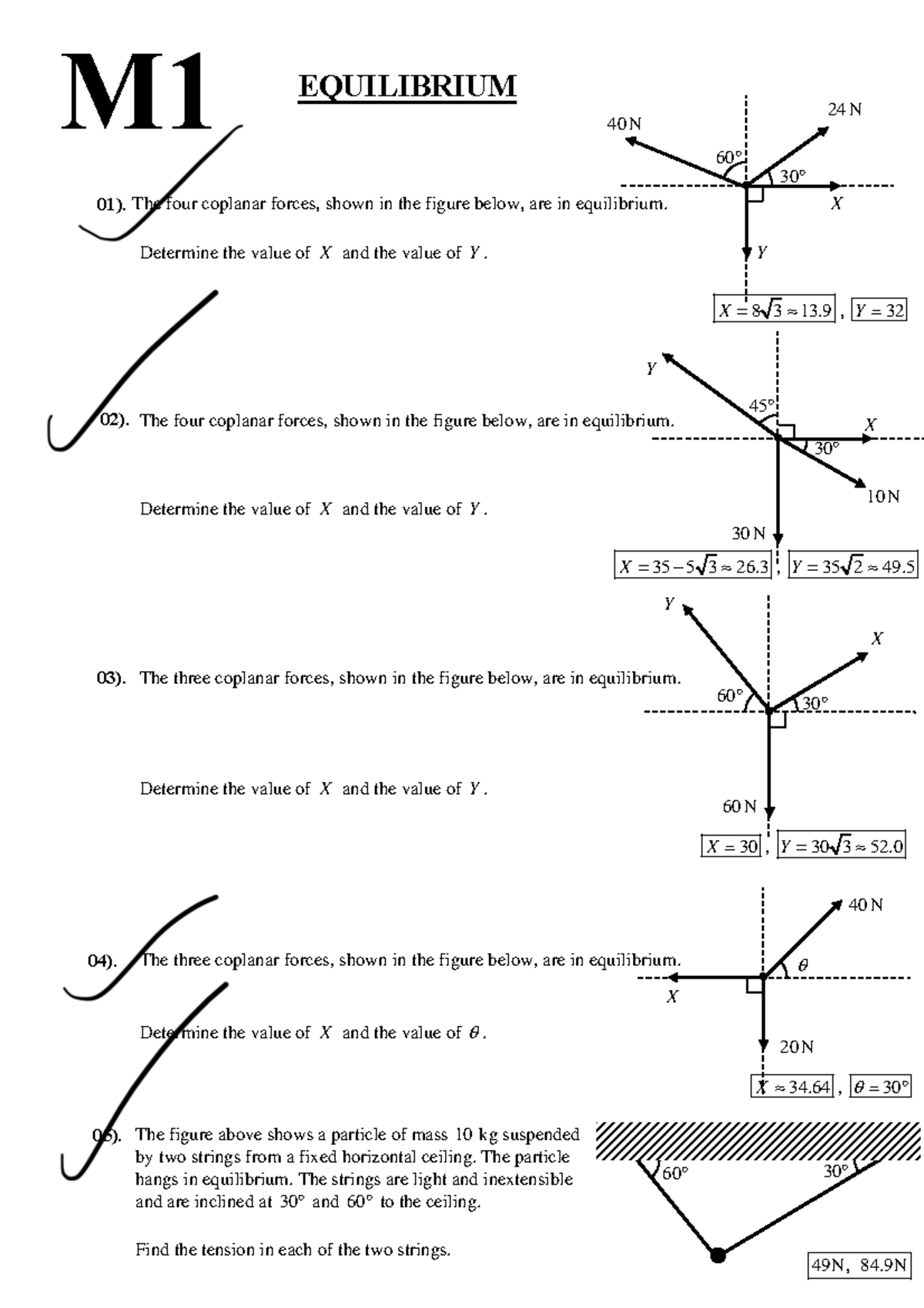 M1-Equilibrium Analysis: Coplanar Forces and Tensions - Studocu