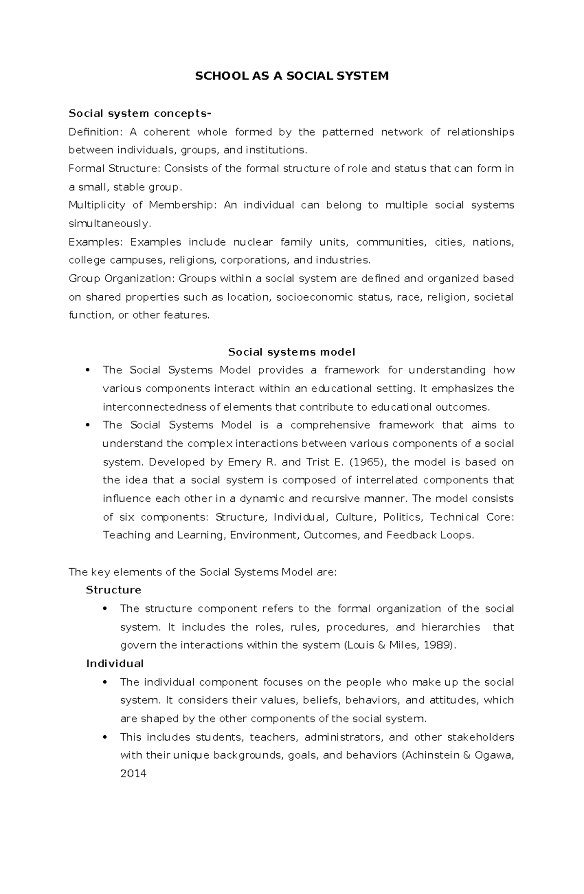 Social Systems Model in Education: Key Concepts and Frameworks - Studocu