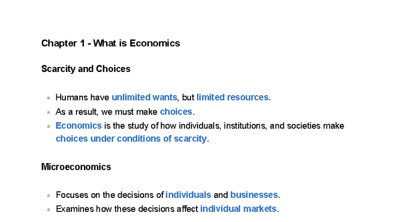 Chapter 1 - Economics: Scarcity, Choices, and Key Concepts - Studocu