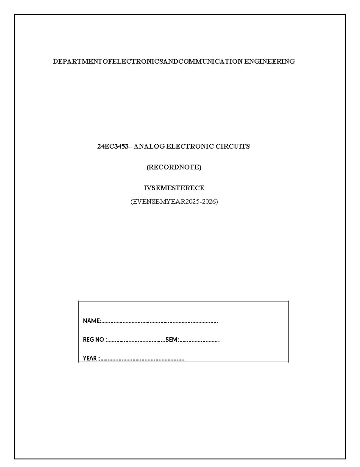 AEC Lab Manual - Record for 24EC3453 Analog Electronic Circuits - Studocu