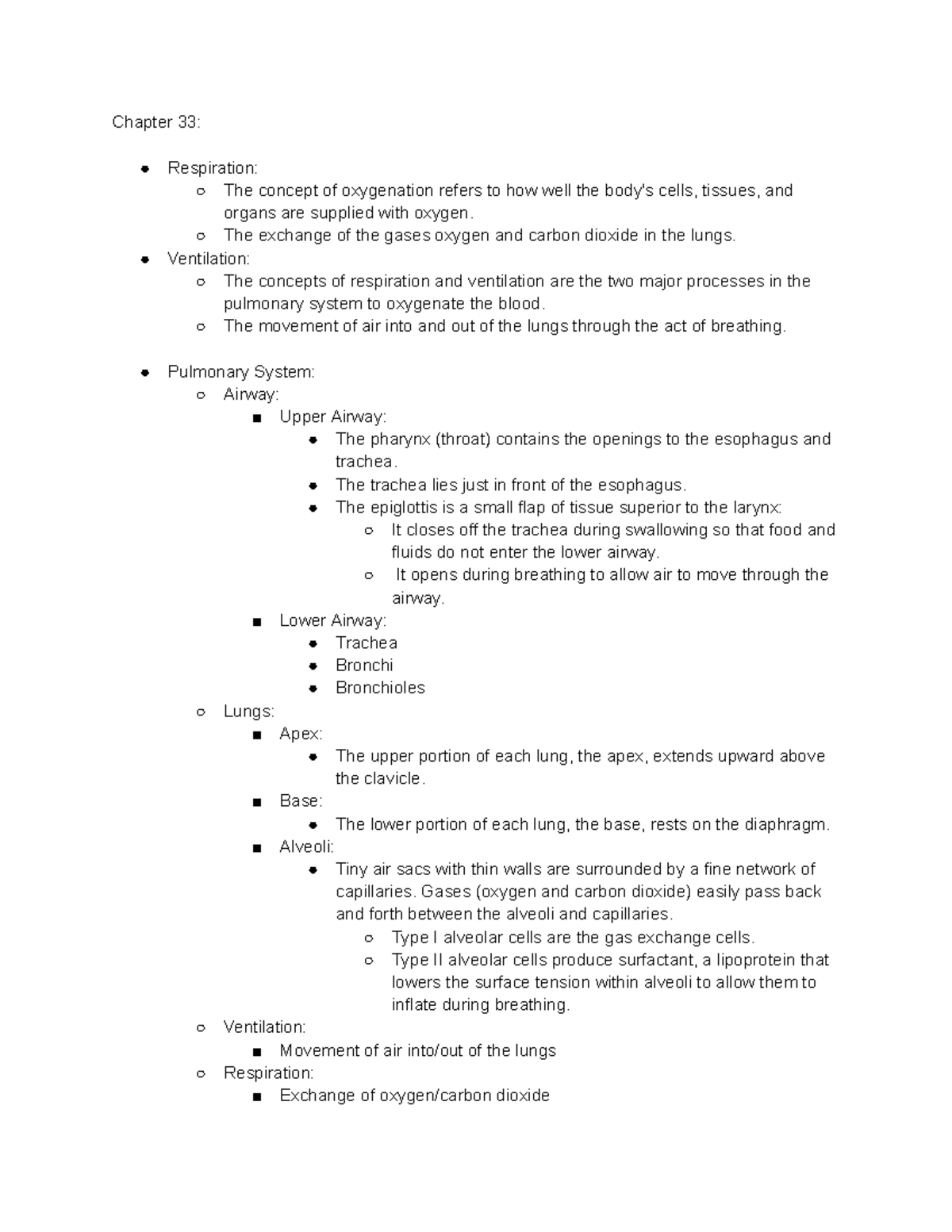 NUR 215 Module 8: Chapter 33 - Respiration and Oxygenation Concepts ...