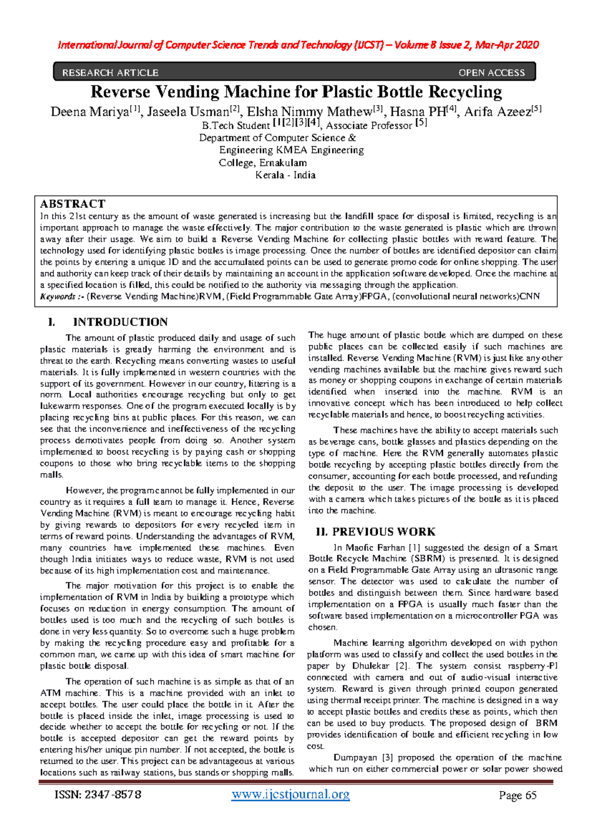 Reverse Vending Machine (RVM) for Plastic Bottle Recycling: A Prototype Study - Studocu