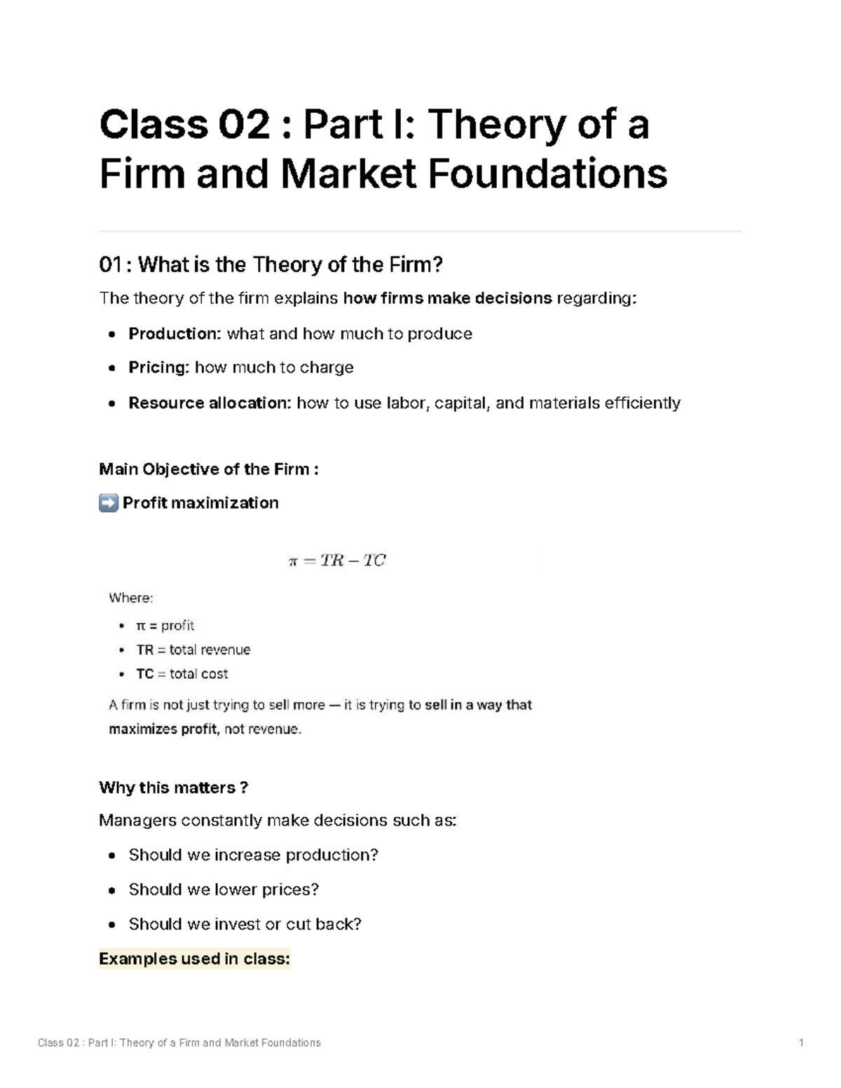 Managerial Economics 01: Theory of the Firm & Market Foundations - Studocu