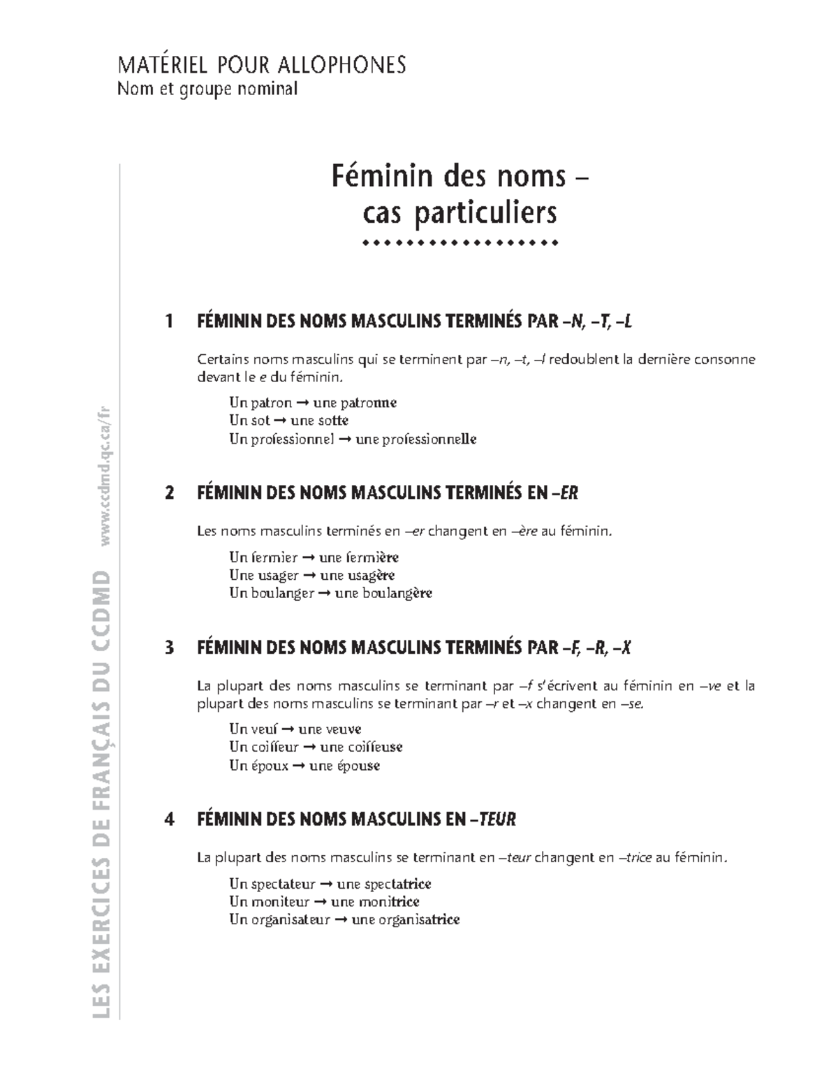 Cours Complet sur le Féminin des Mots - 100 Féminin des mots - Studocu