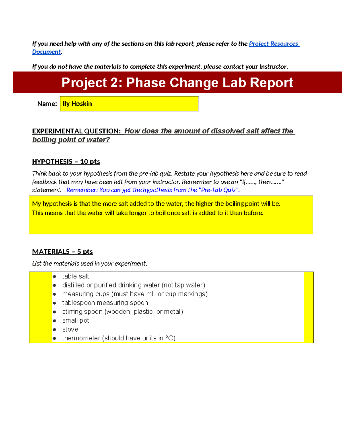 Project 2: Phase Change Lab Report on Boiling Points with Salt - Studocu