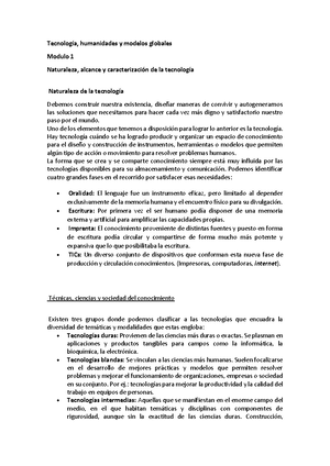 Resumen de Tecnología, Humanidades y Modelos Globales M1: Significado y ...