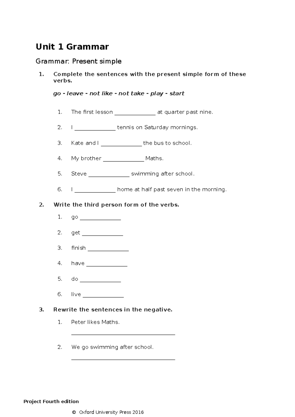 Unit 1 Grammar Practice: Present Simple Exercises - Studocu