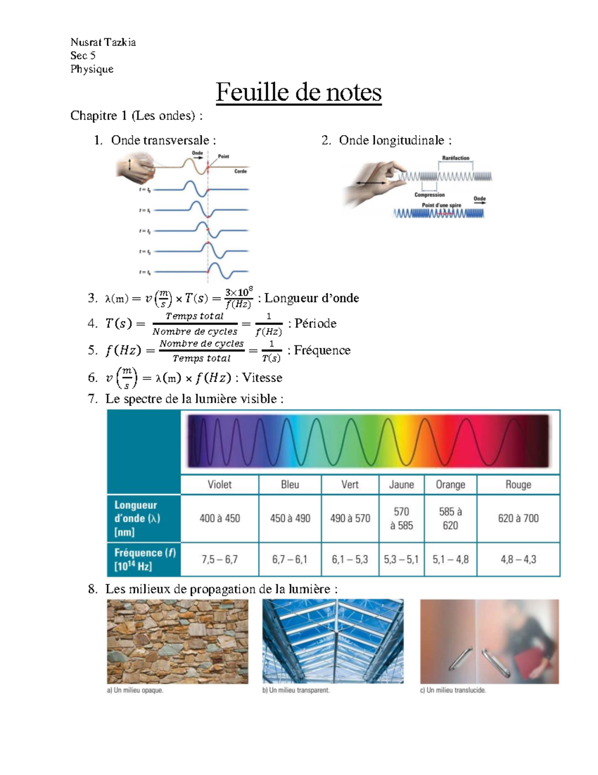 Feuille de notes - Physique Sec 5 - Chapitres 1 à 4 - Studocu
