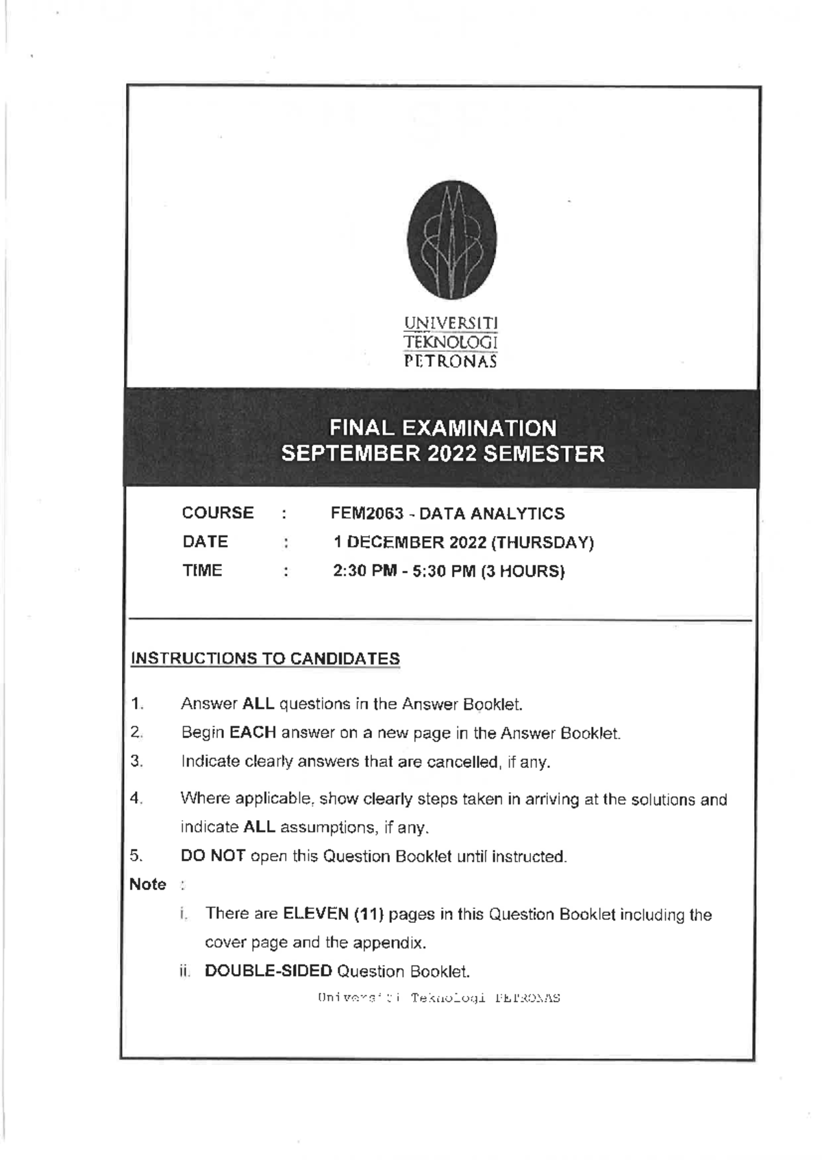 FEM2063 Final Exam Questions - Data Analytics December 2022 - Studocu