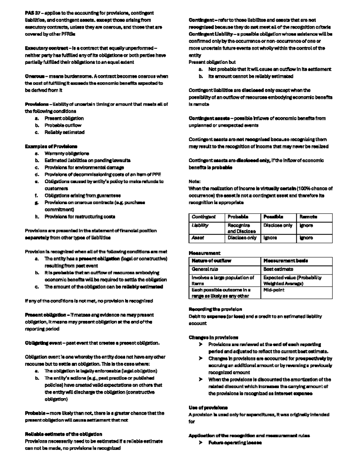 CFAS - Notes on PAS 37: Provisions and Contingent Liabilities - Studocu