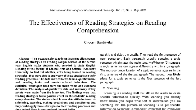 The Effectiveness of Reading Strategies on Comprehension in English ...