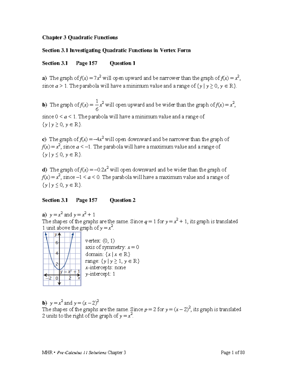 20-1 Chapter 3 solutions - Copy - Chapter 3 Quadratic Functions Section ...