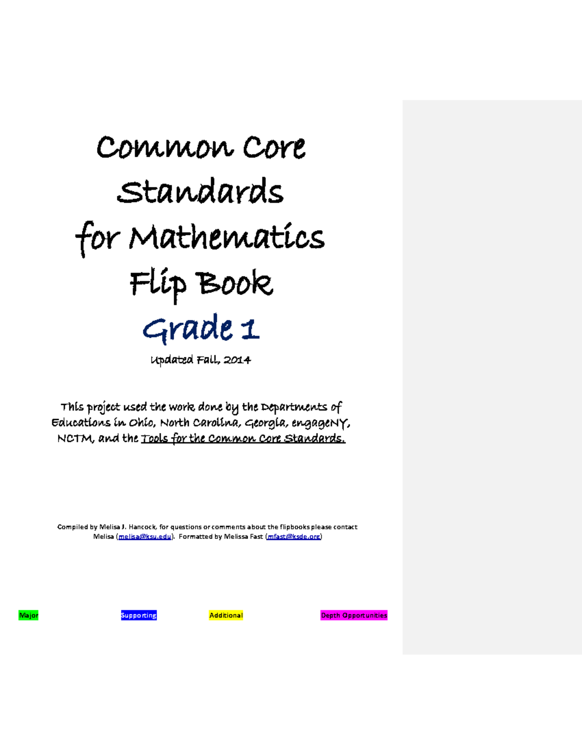 Grade 1 Common Core Math Standards Flip Book - Updated Fall 2014 - Studocu