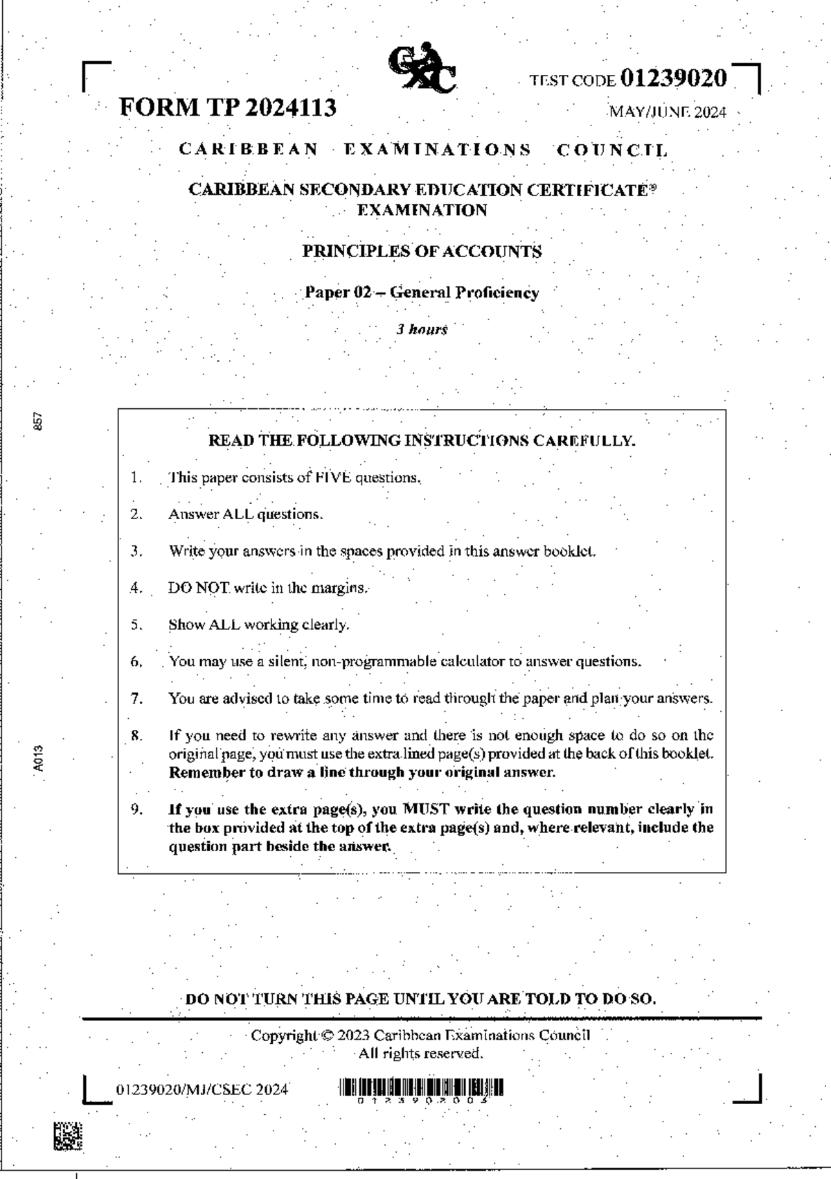 CSEC POA May June P2 2024 exam paper with detailed instructions - Studocu