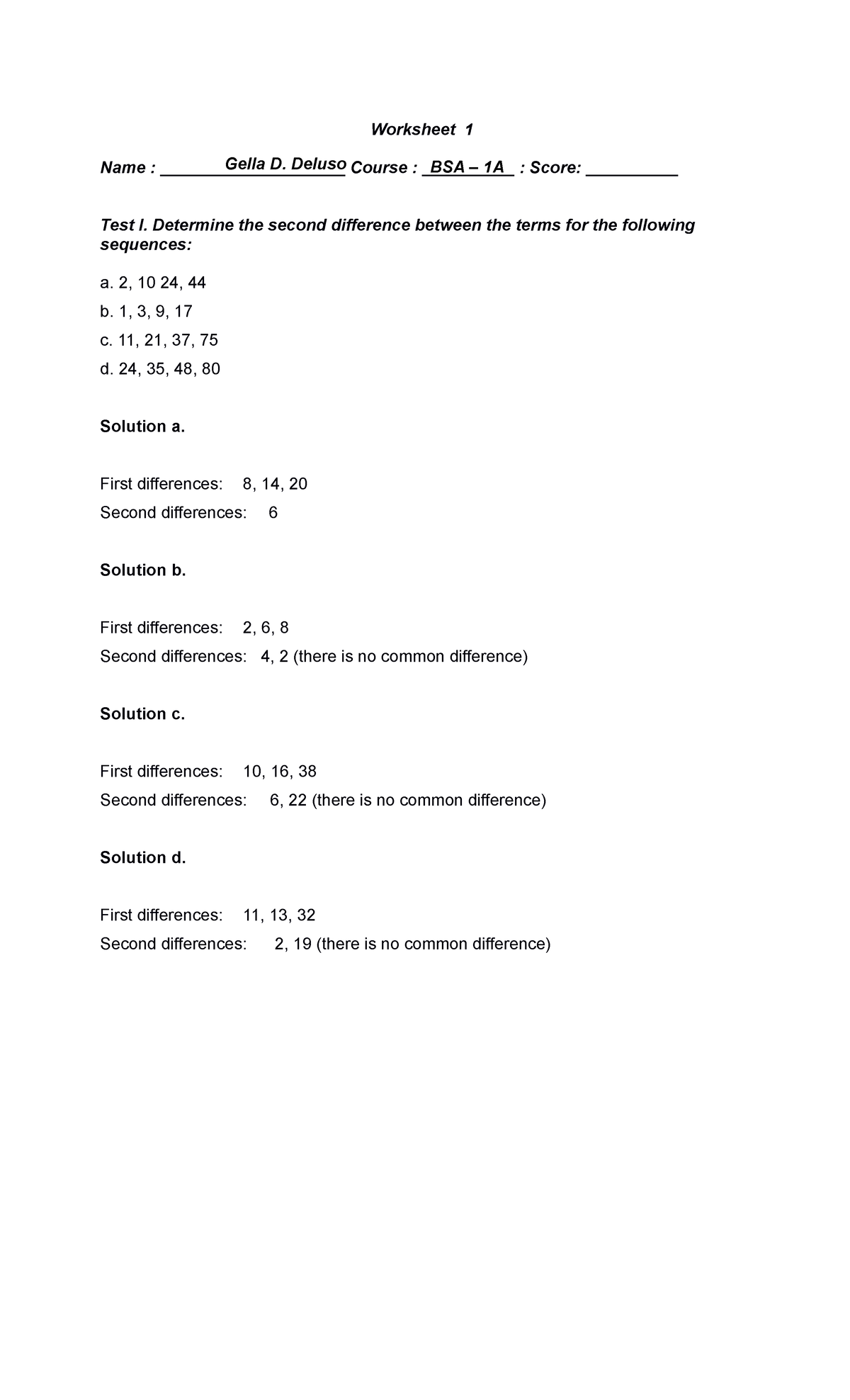 Understanding Second Differences in Sequences - GEC4 - Studocu
