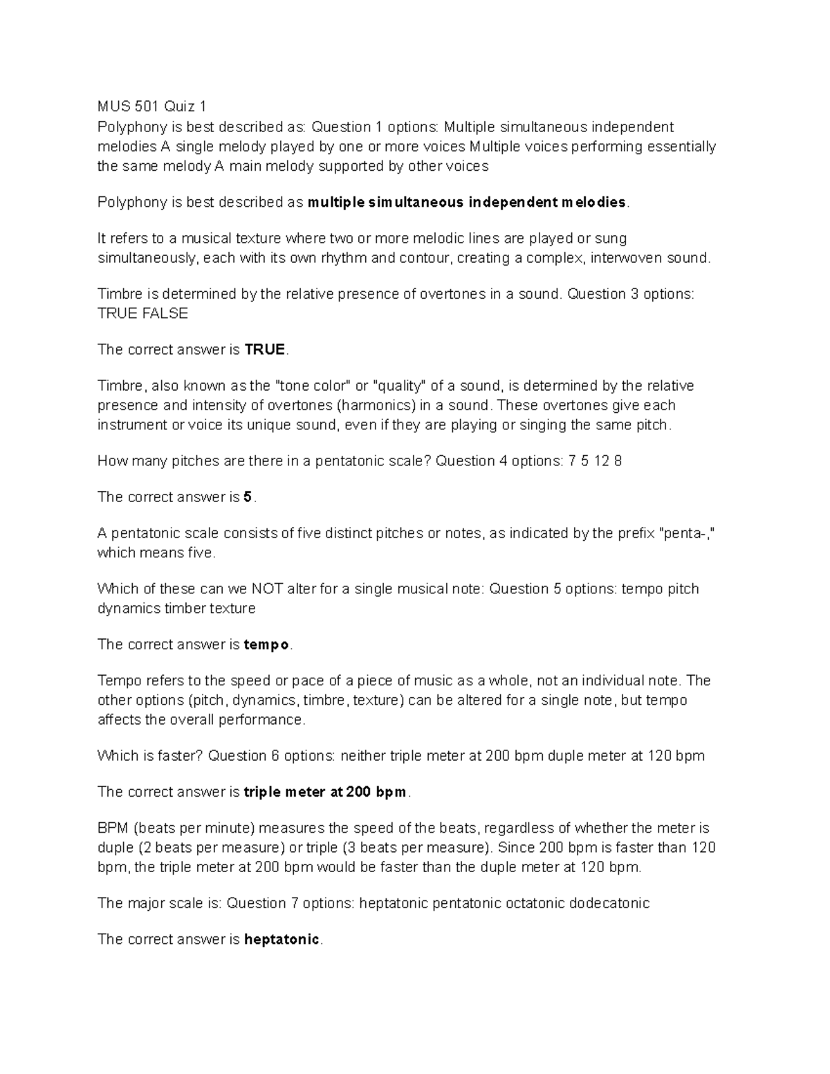 MUS 501 Quiz 1 - practice quiz and materials - MUS 501 Quiz 1 Polyphony ...