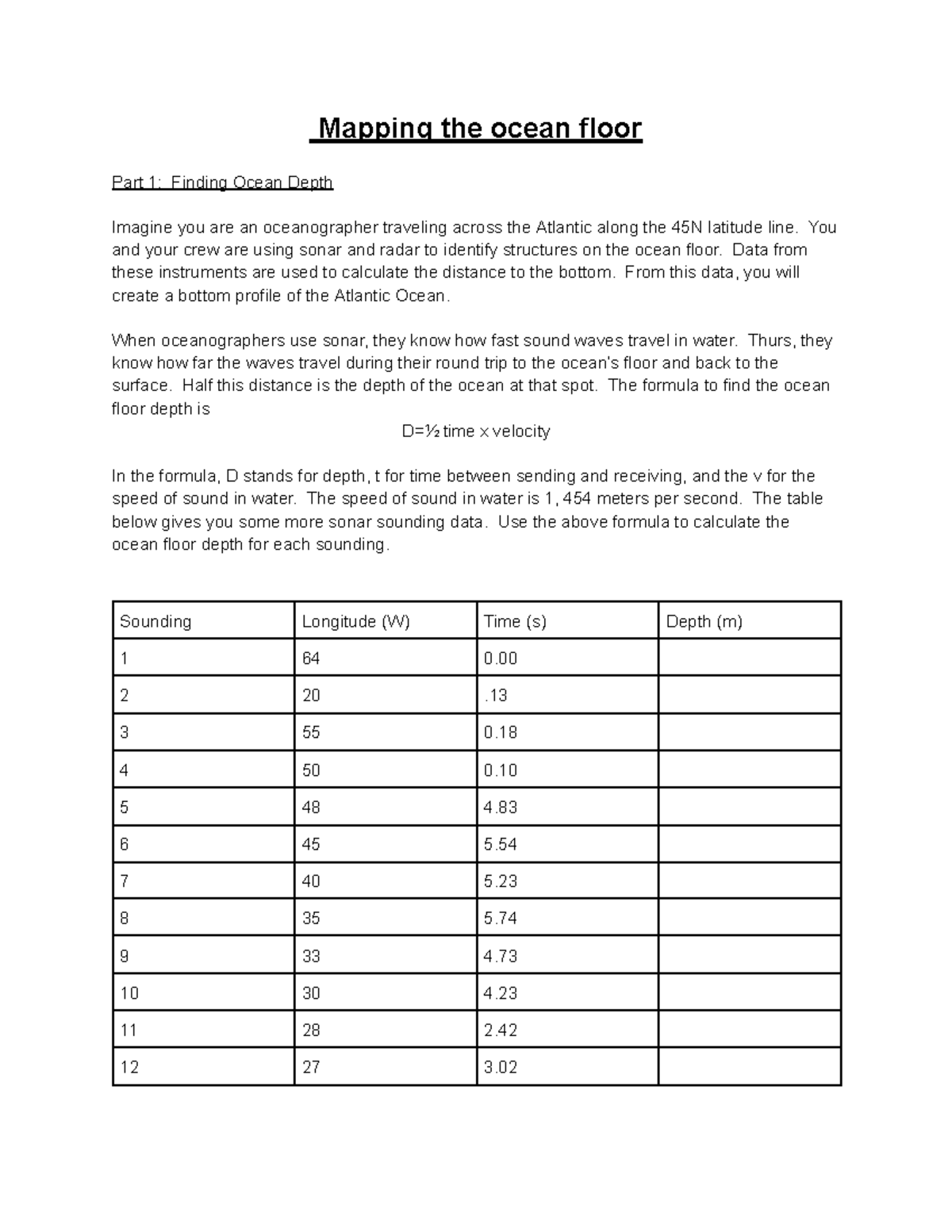 Mapping the Ocean Floor: Sonar Depth Data Analysis and Graphing - Studocu