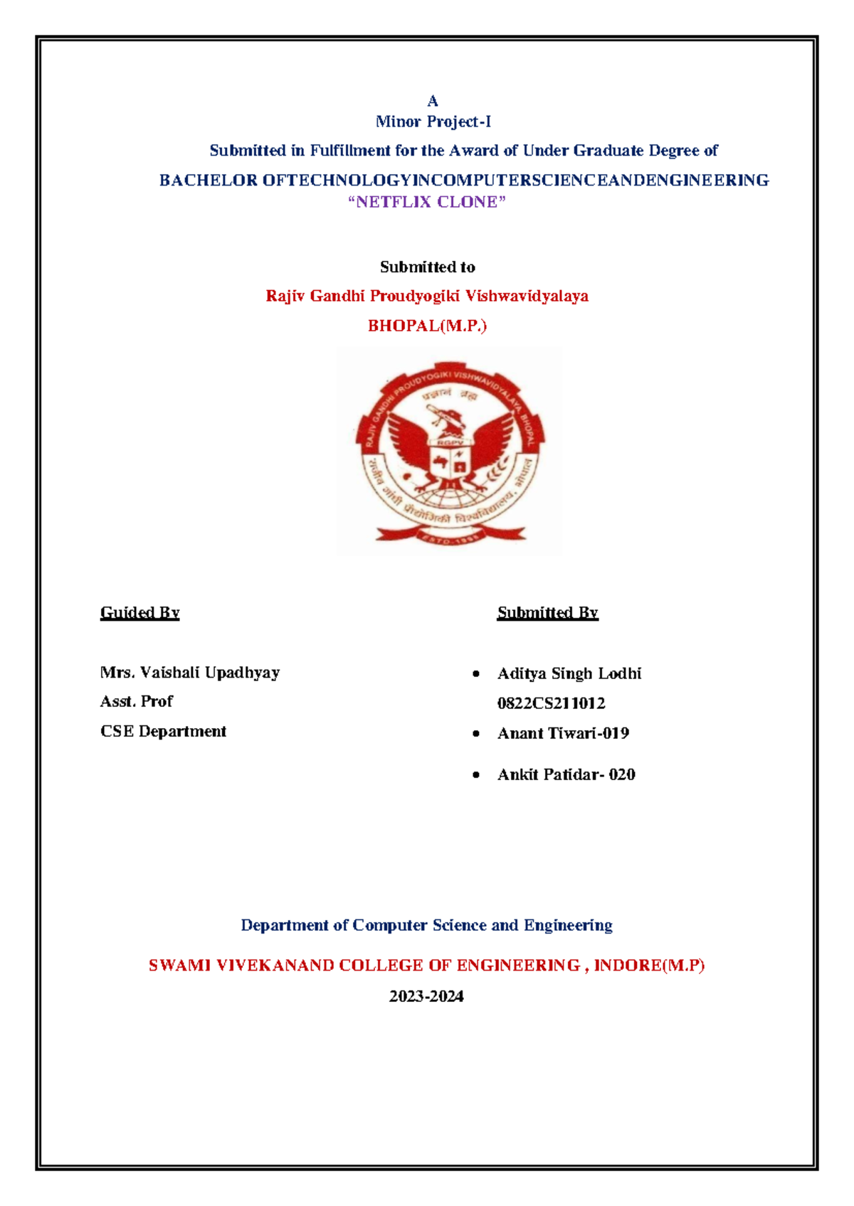 Minor Project-I: Netflix Clone (B.Tech CSE 2023-24) - Studocu