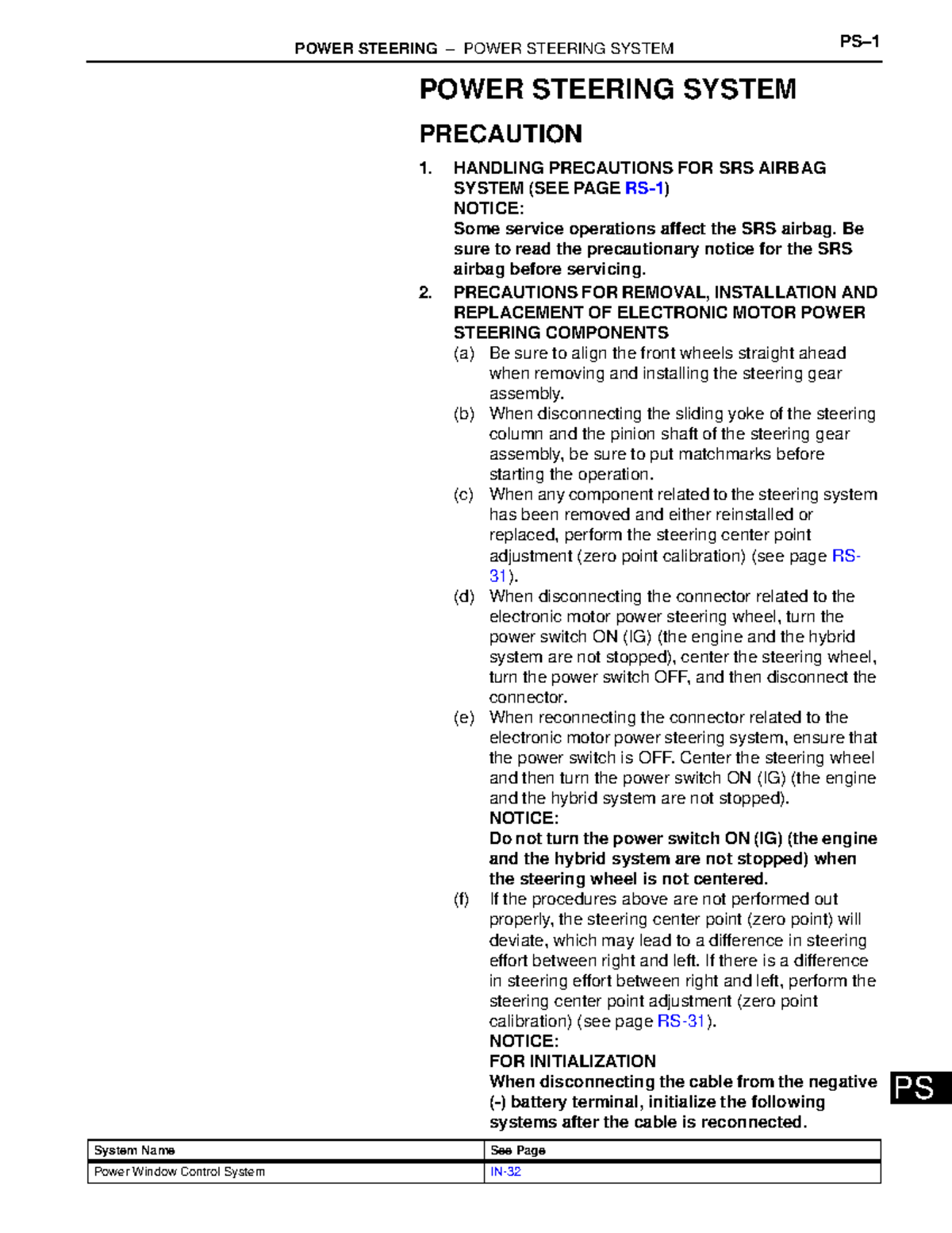 PS-Electronic Power Steering System: Handling Precautions & Guidelines - Studocu