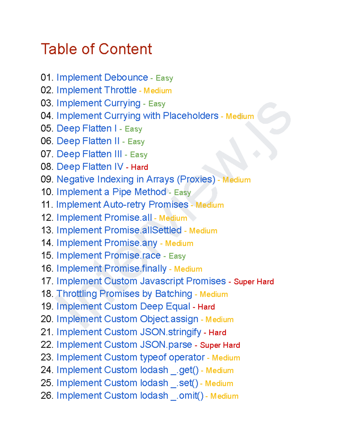 Interview.js - Questions Preview - Interview Table of Content 01 ...