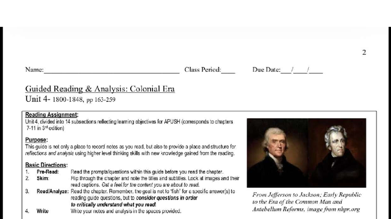 APUSH Guided Reading Analysis: Colonial Era Unit 4 Notes - Studocu