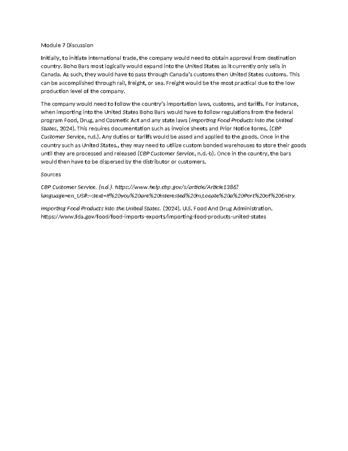 QSO 330 Module 7 Discussion: Expanding Boho Bars to the U.S. - Studocu