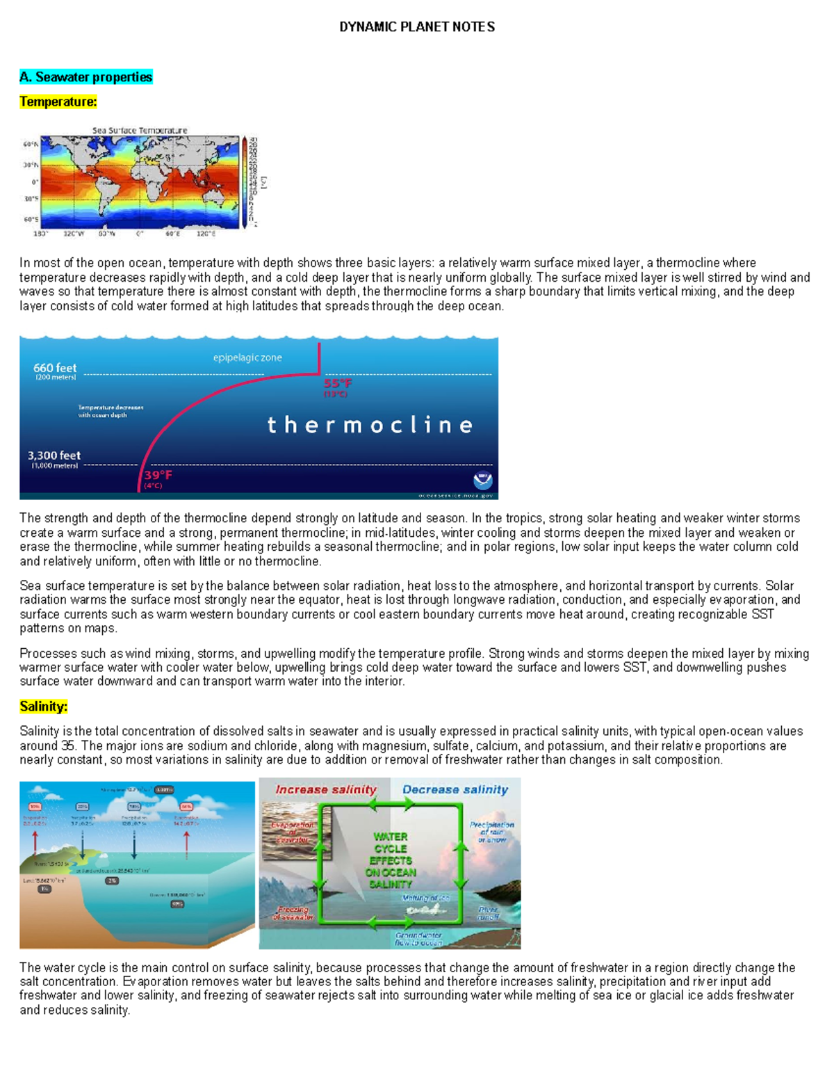Dynamic Planet Notes: Seawater Properties & Circulation (DP) - Studocu