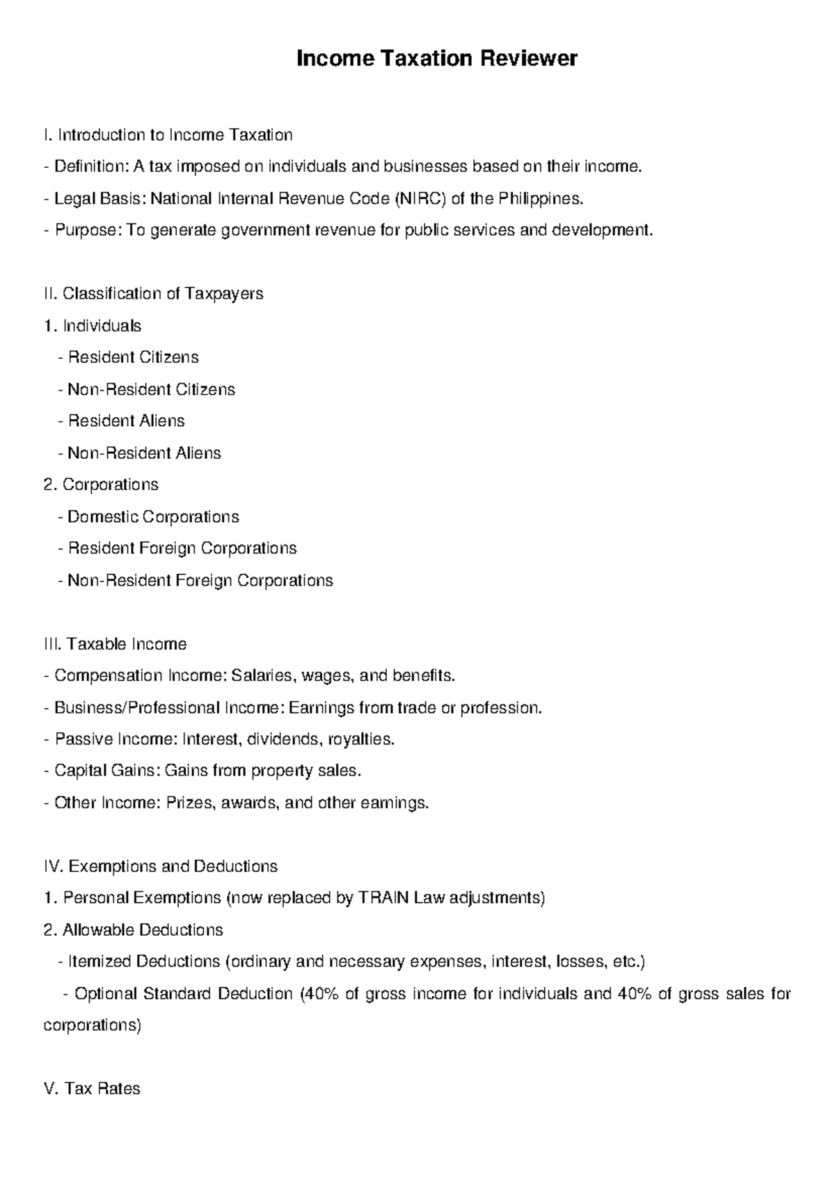 Income Taxation Reviewer - Introduction to Income Taxation Definition ...