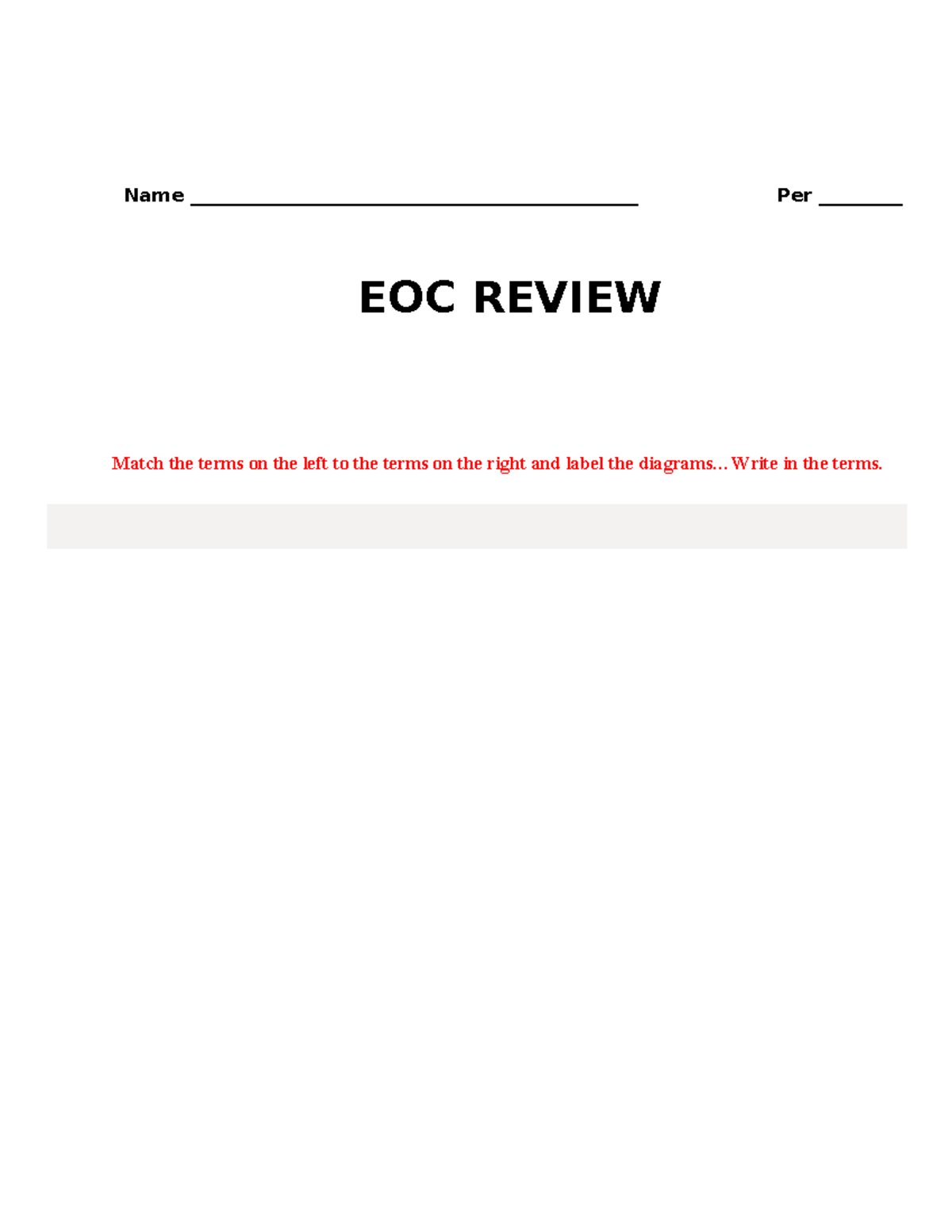 EOC Review Packet: Biology Terms and Concepts Matching - Studocu