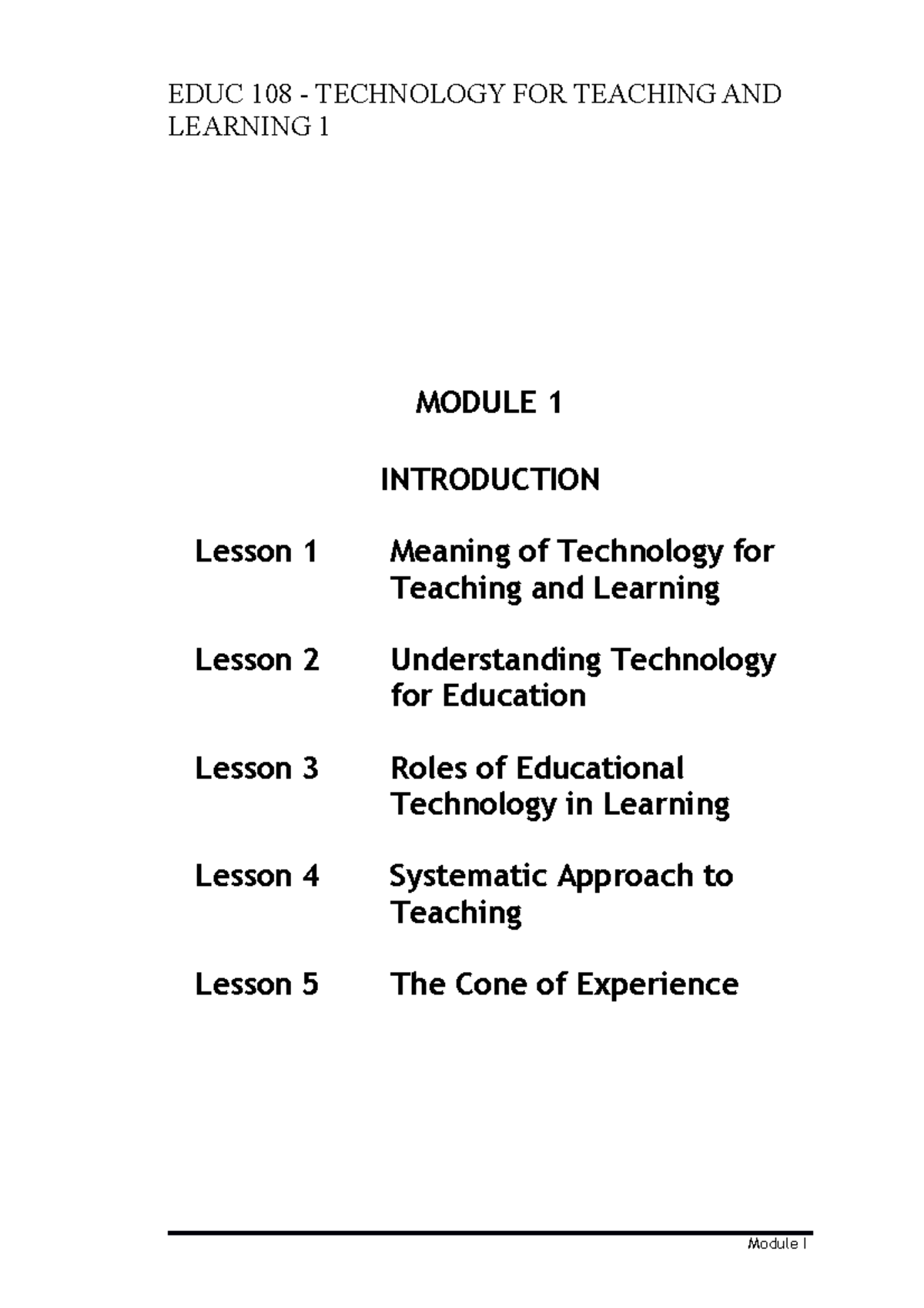 EDUC 108 Module 1 - ed tech - EDUC 108 - TECHNOLOGY FOR TEACHING AND ...