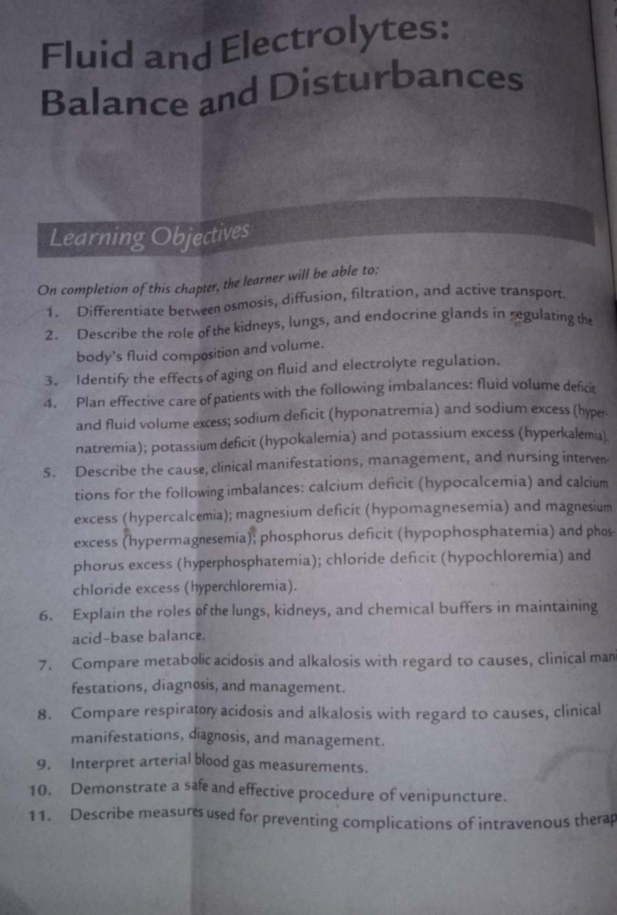 Fluid and Electrolytes: Balance Disturbances - Learning Objectives ...