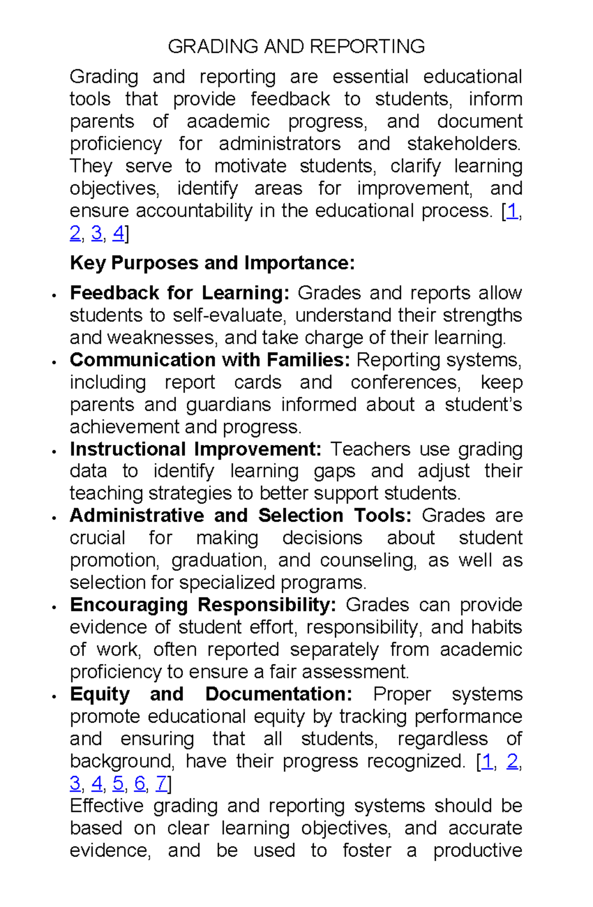 GRADING AND REPORTING: Key Purposes & Effective Systems for Education ...
