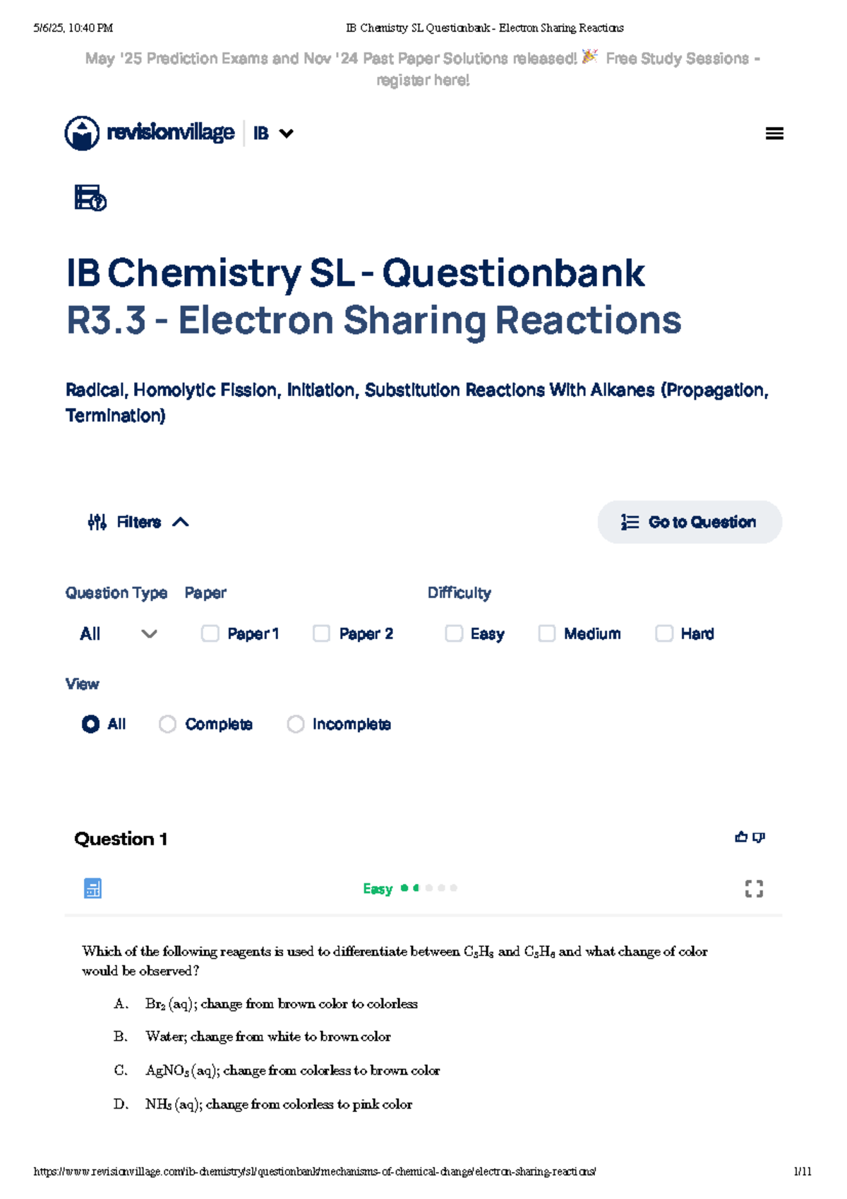 IB Chemistry SL Questionbank: Electron Sharing Reactions Guide - Studocu