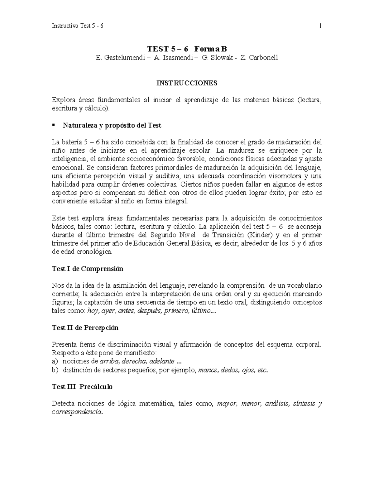 TEST 5 6 Forma B - Instructivo y Aplicación del Test - Studocu