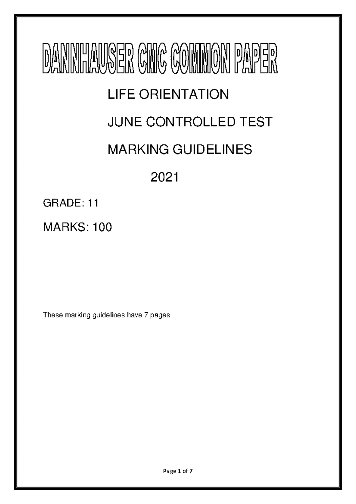 LO Controlled June Test Term 2 Grade 11 - Life Orientation 2021 - Studocu