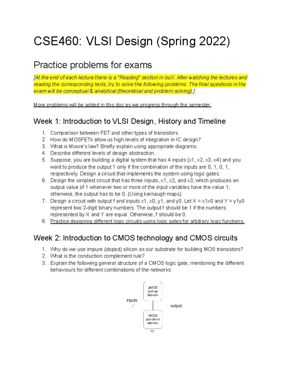 CSE460 VLSI Design Practice Problems for Exam (Spring 2022) - CSE460: VLSI Design (Spring 2022 ...