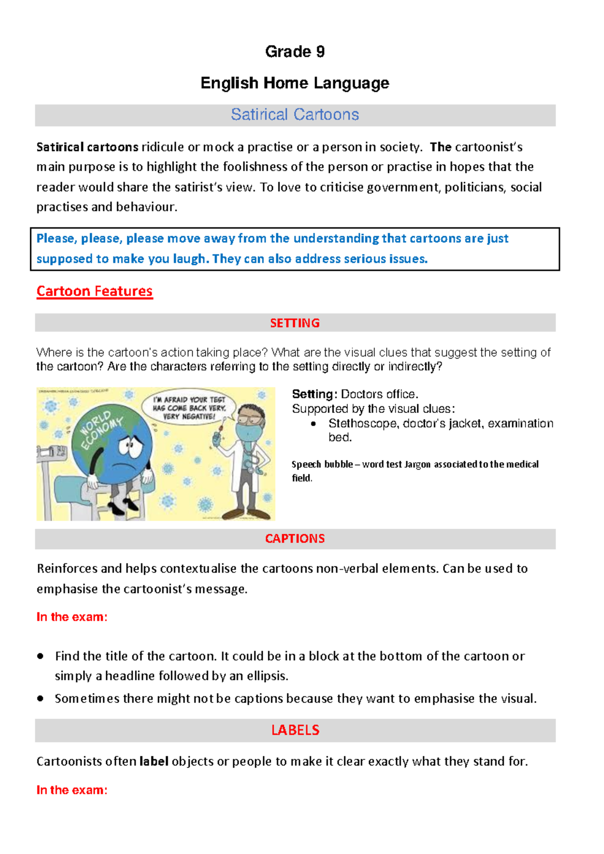 Grade 9 English HL Satirical Cartoons Worksheet & Analysis Guide - Studocu