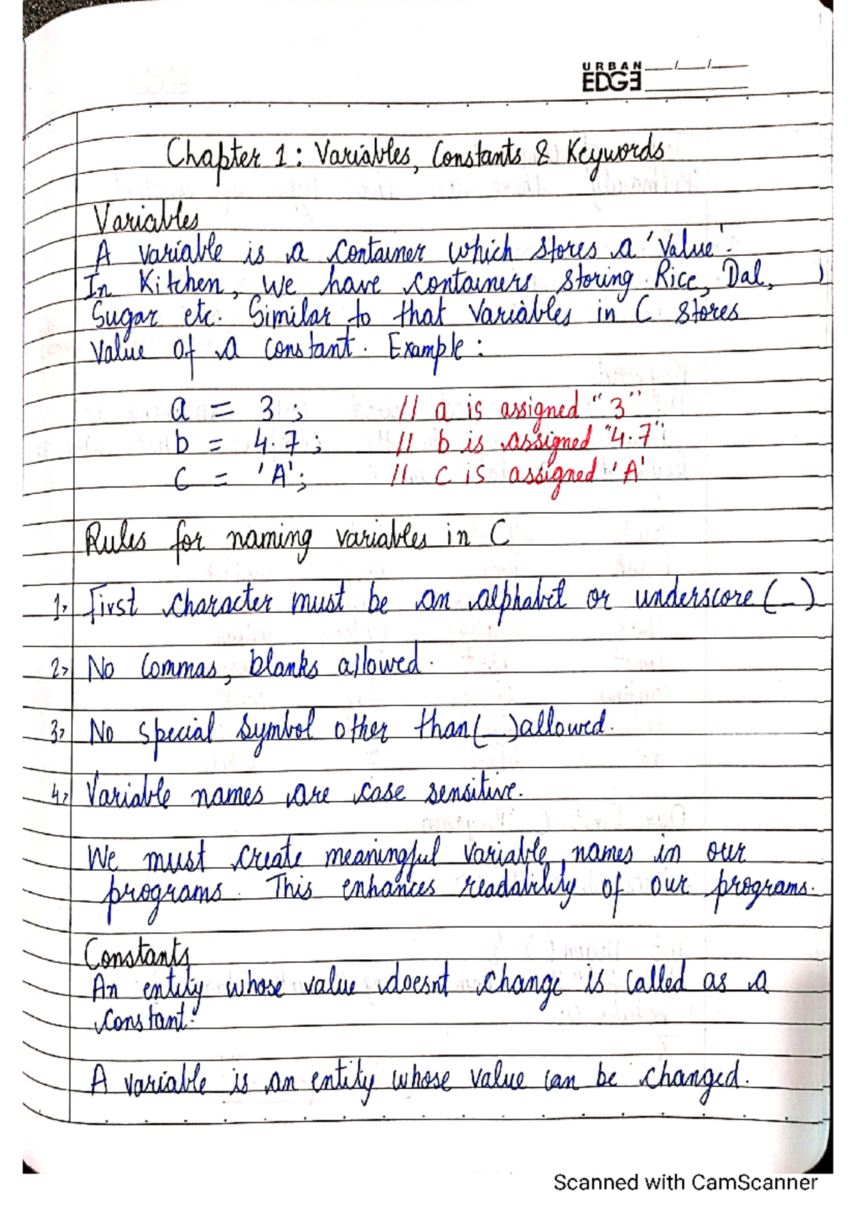 C Programming Handwritten Notes: Variables, Constants & Control Flow ...