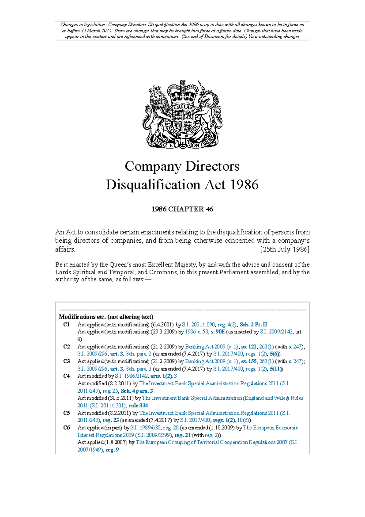 Company Directors Disqualification Act (CDDA) 1986: Updates to ...
