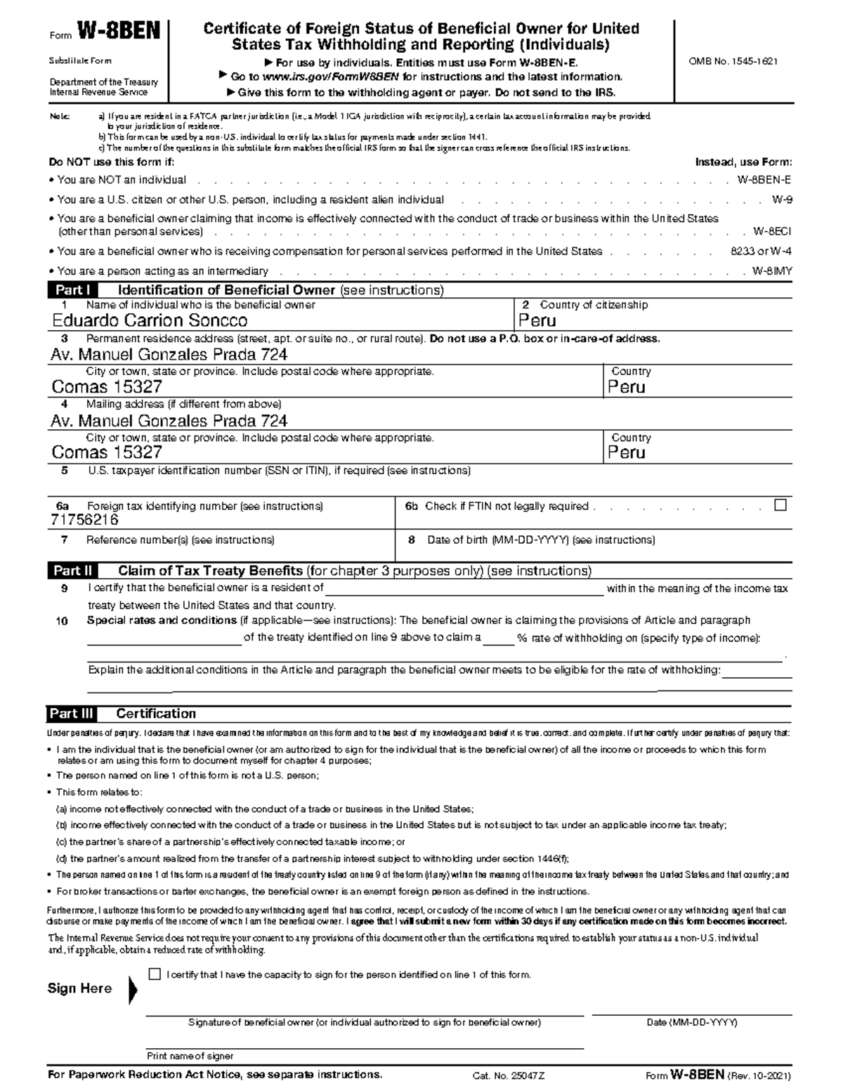 Form 8233: Certificate of Foreign Status for U.S. Tax Withholding - Studocu