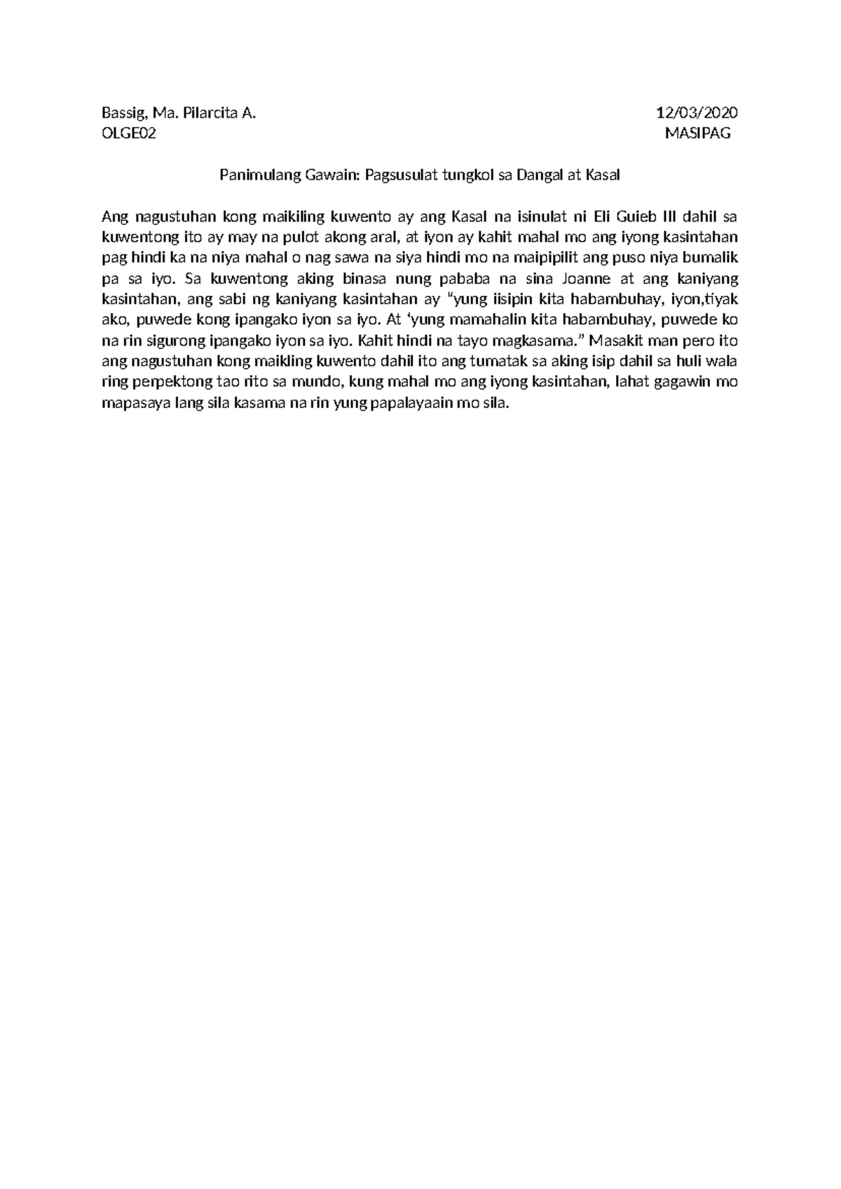 Gilingang Bato ni Edgardo M. Reyes: Isang Kritikal na Pagsusuri - Studocu