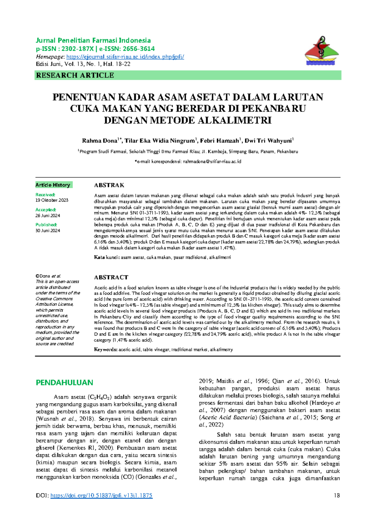 Penentuan Kadar Asam Asetat Dalam Cuka Makan: Studi Metode Alkalimetri ...