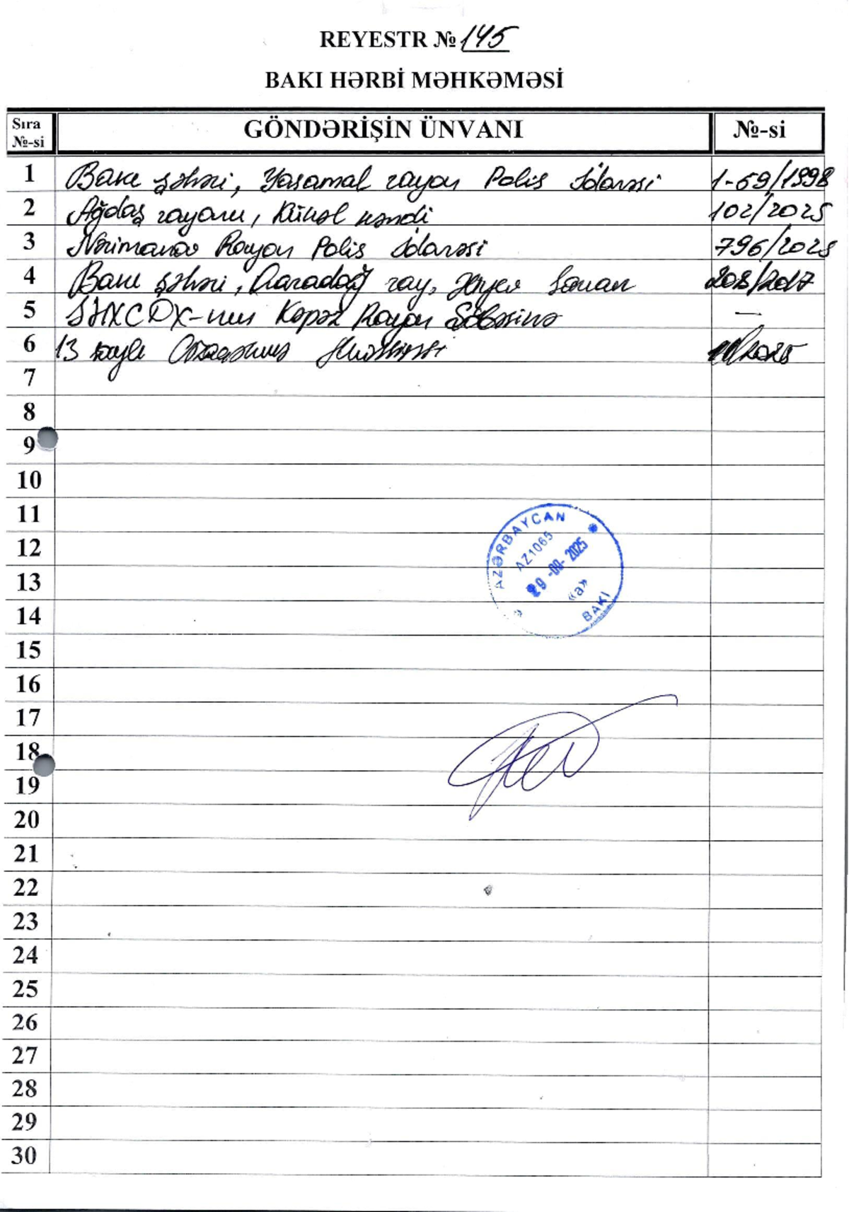 REYESTR 145 BAKI HARBI Mahkemesi Sıra GÖNDERİSİN ÜNVANI Detayları - Studocu