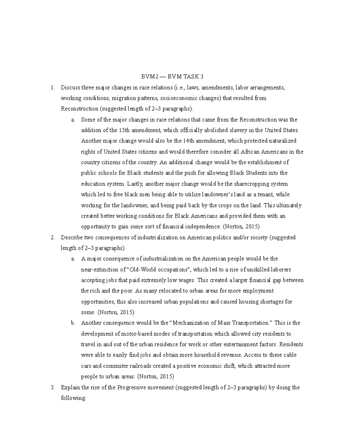 Survey of United States History - C121 Task Three - BVM2 — BVM TASK 3 ...