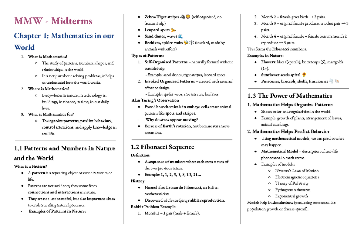MMW Midterm Review: Chapter 1 - Mathematics in Our World - Studocu
