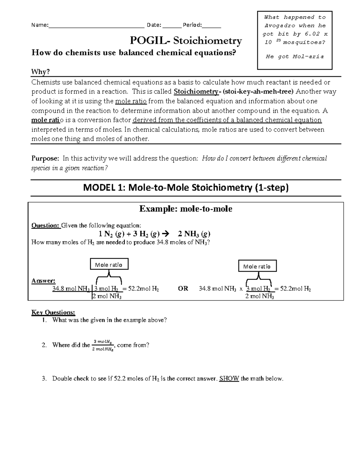 POGIL Stoichiometry - GEN CHEM Study Guide - Studocu