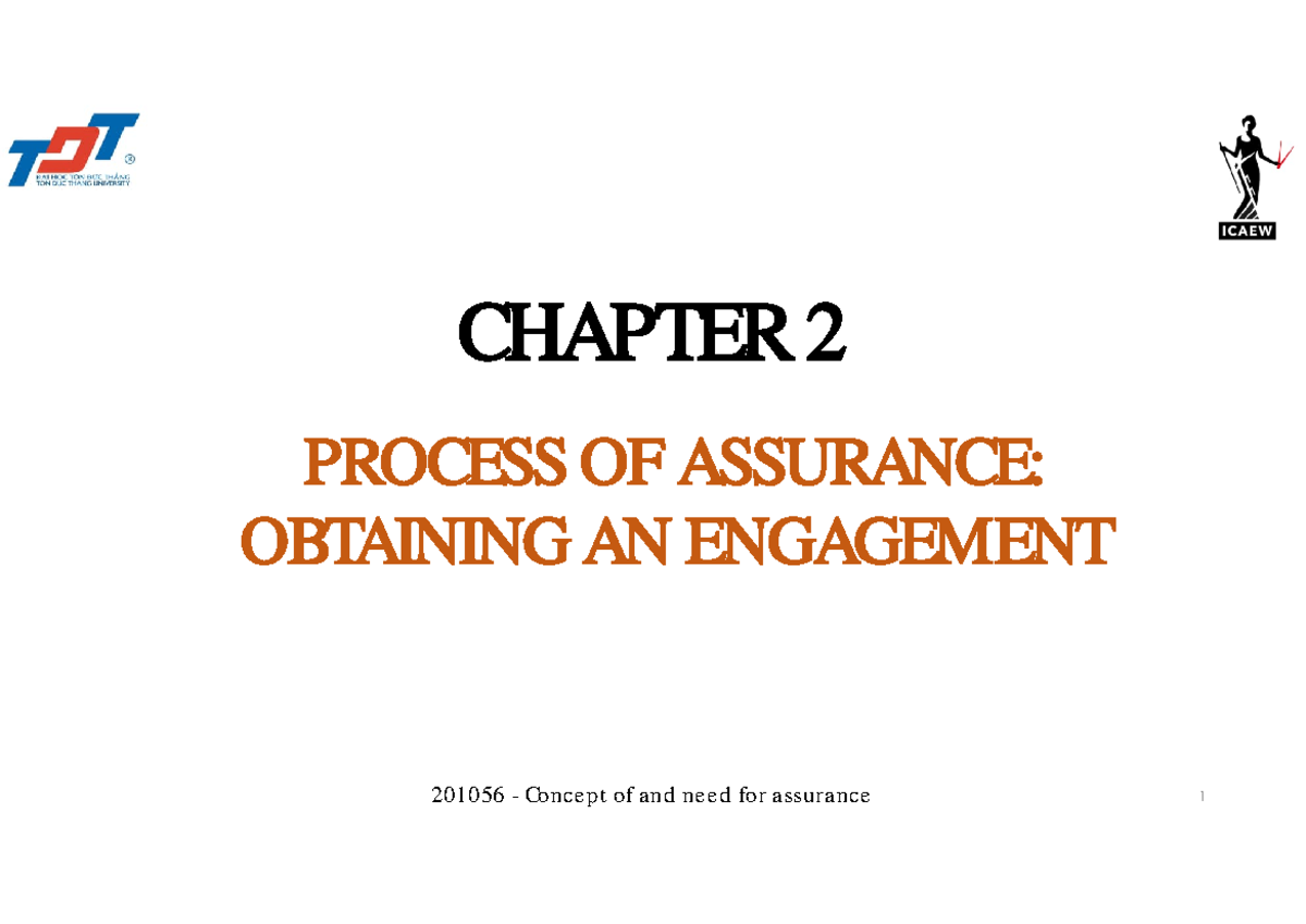 CHAPTER 2 - PROCESS OF ASSURANCE: OBTAINING AN ENGAGEMENT 201056 - Studocu