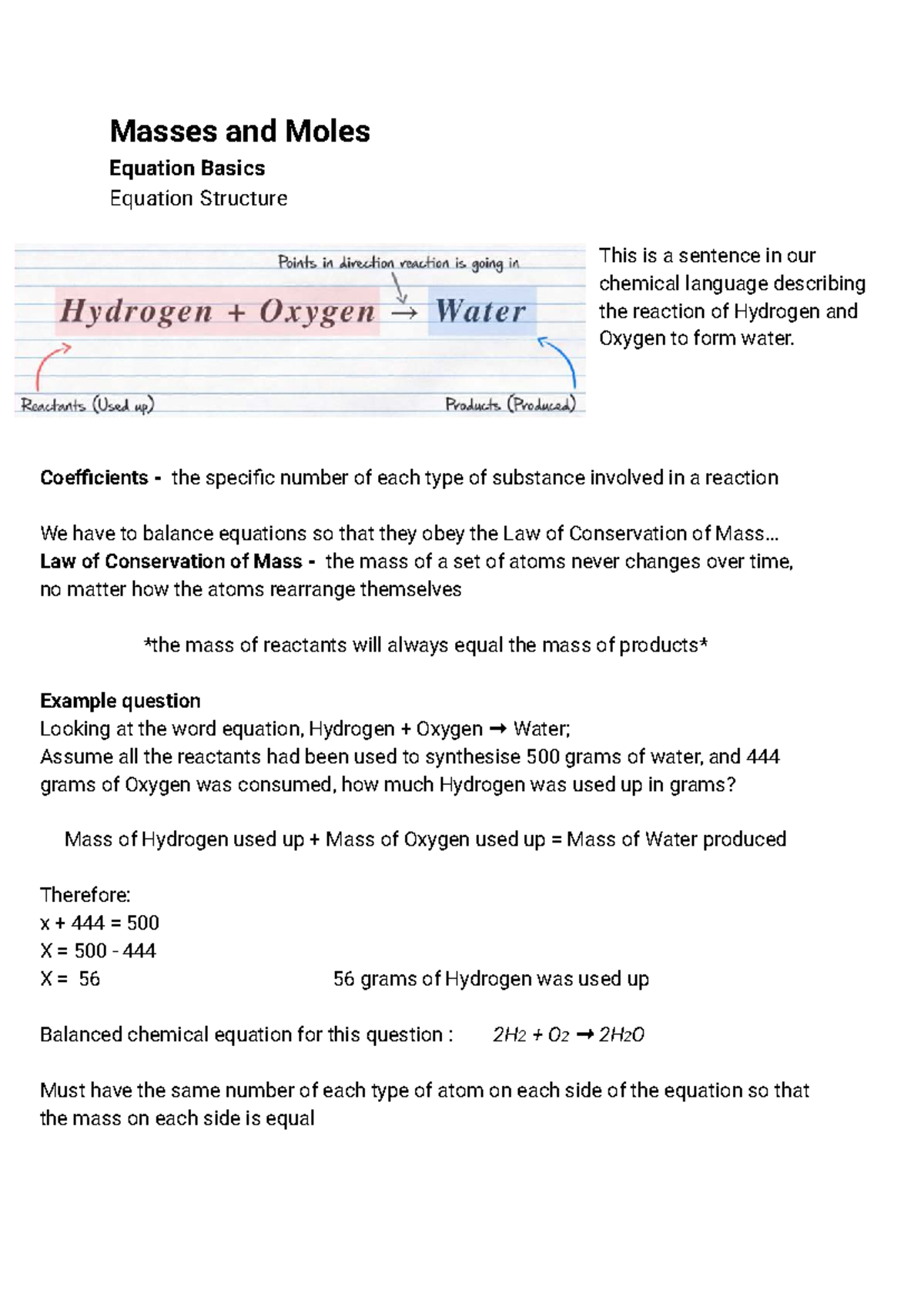 Chemistry Year 11 Summary Notes: Mass, Moles, and Gas Laws - Studocu